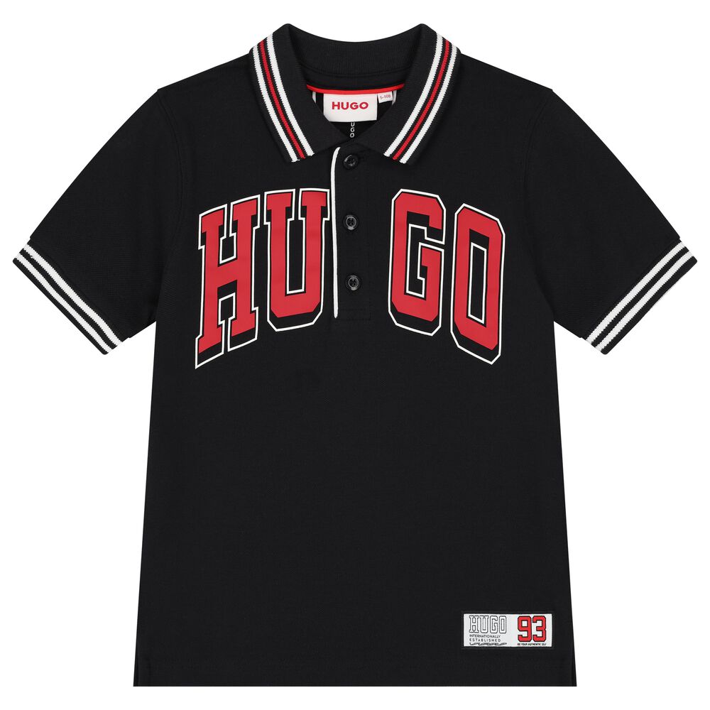 HUGO Boys Black Logo Polo Shirt | Junior Couture