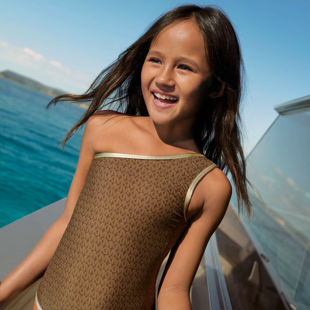 MICHAEL KORS Girls Brown Logo Swimsuit | Junior Couture
