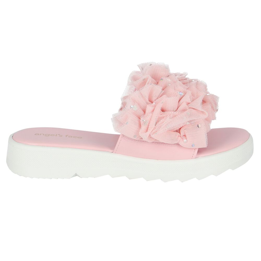 Angel's Face Girls Pink Ruffled Sliders | Junior Couture USA