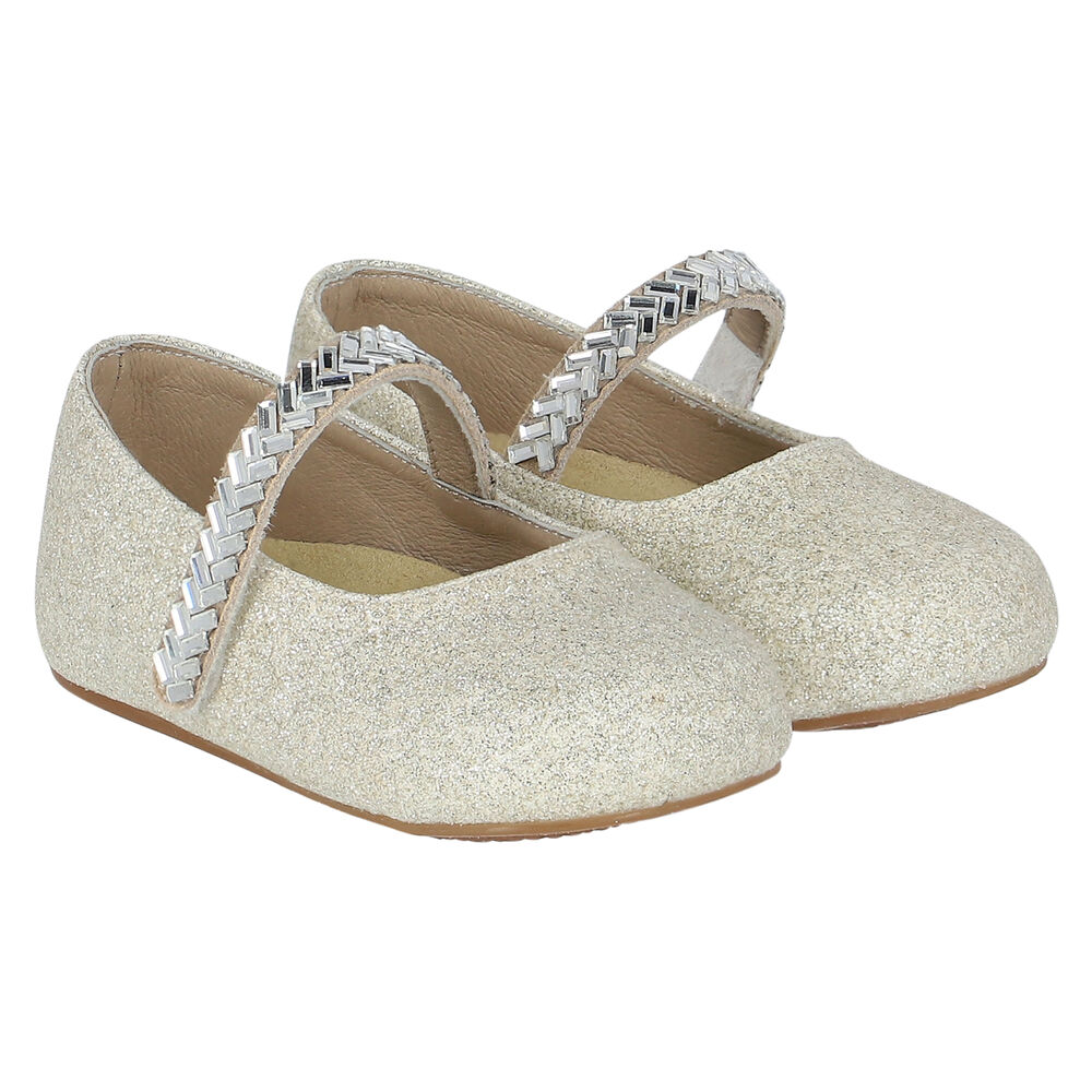 Babywalker Baby Girls Ivory & Silver Glitter Shoes | Junior Couture