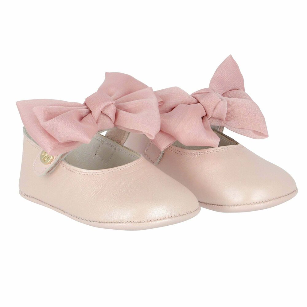 Andanines Baby Girls Pink Bow Pre Walker Shoes | Junior Couture
