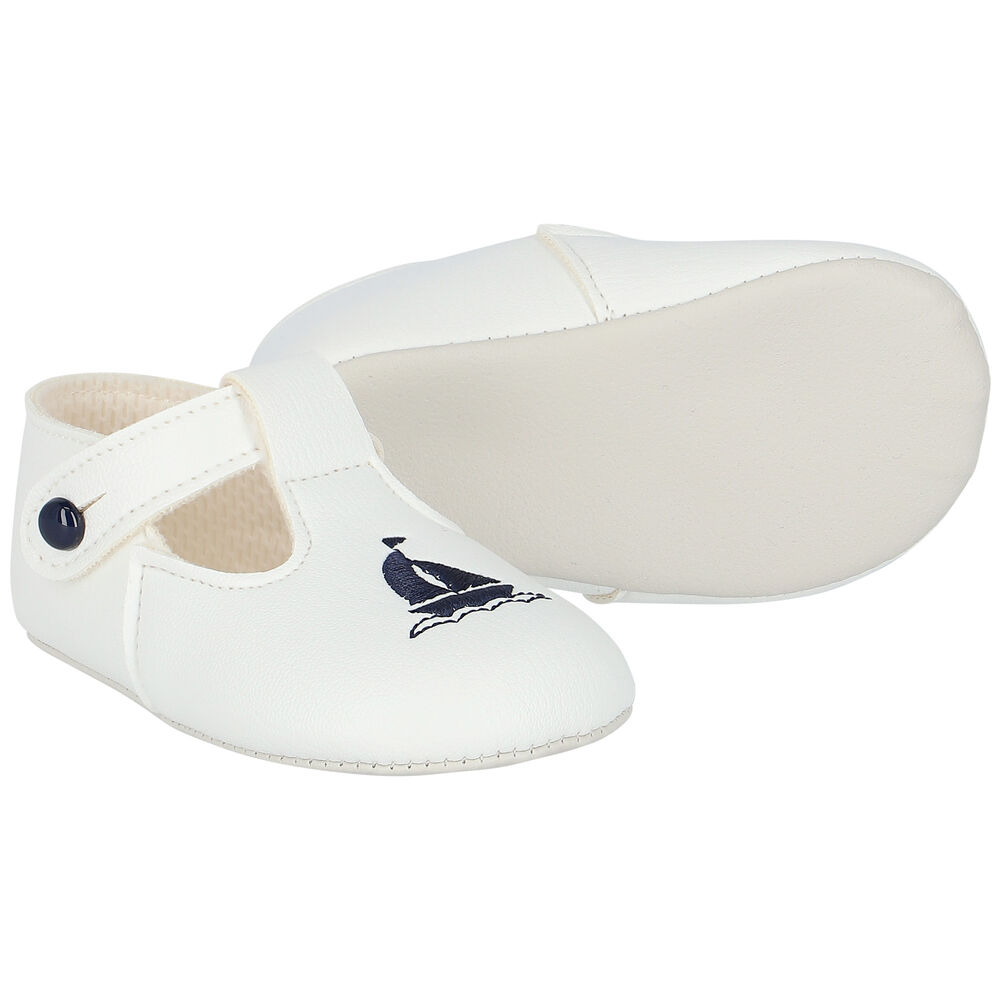 Early Days Baby White & Navy Pre Walker Shoes | Junior Couture