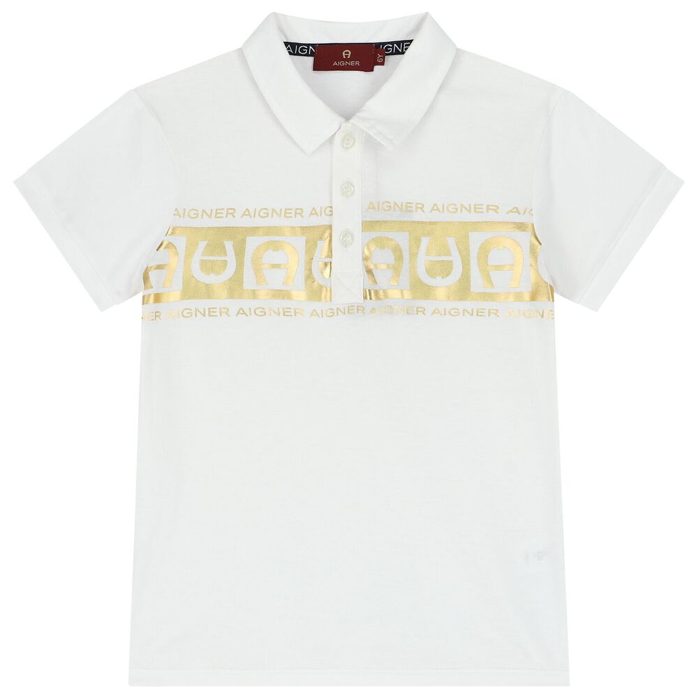 Aigner Boys White & Gold Polo Shirt | Junior Couture