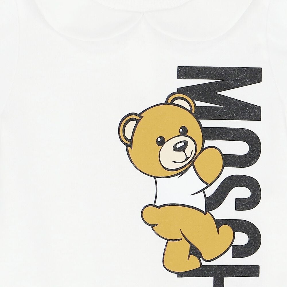 Moschino White Teddy Bear Logo Romper | Junior Couture