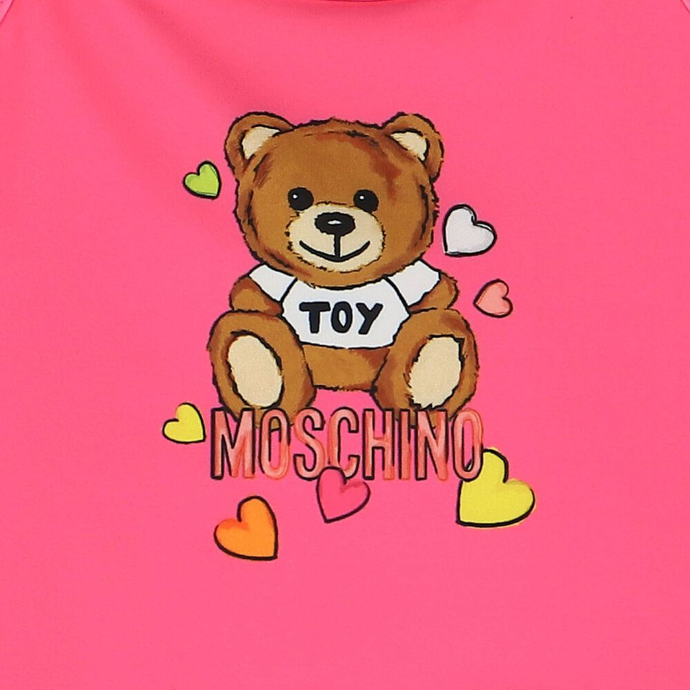 Moschino Younger Girls Pink Teddy Bear Logo Swimsuit | Junior Couture