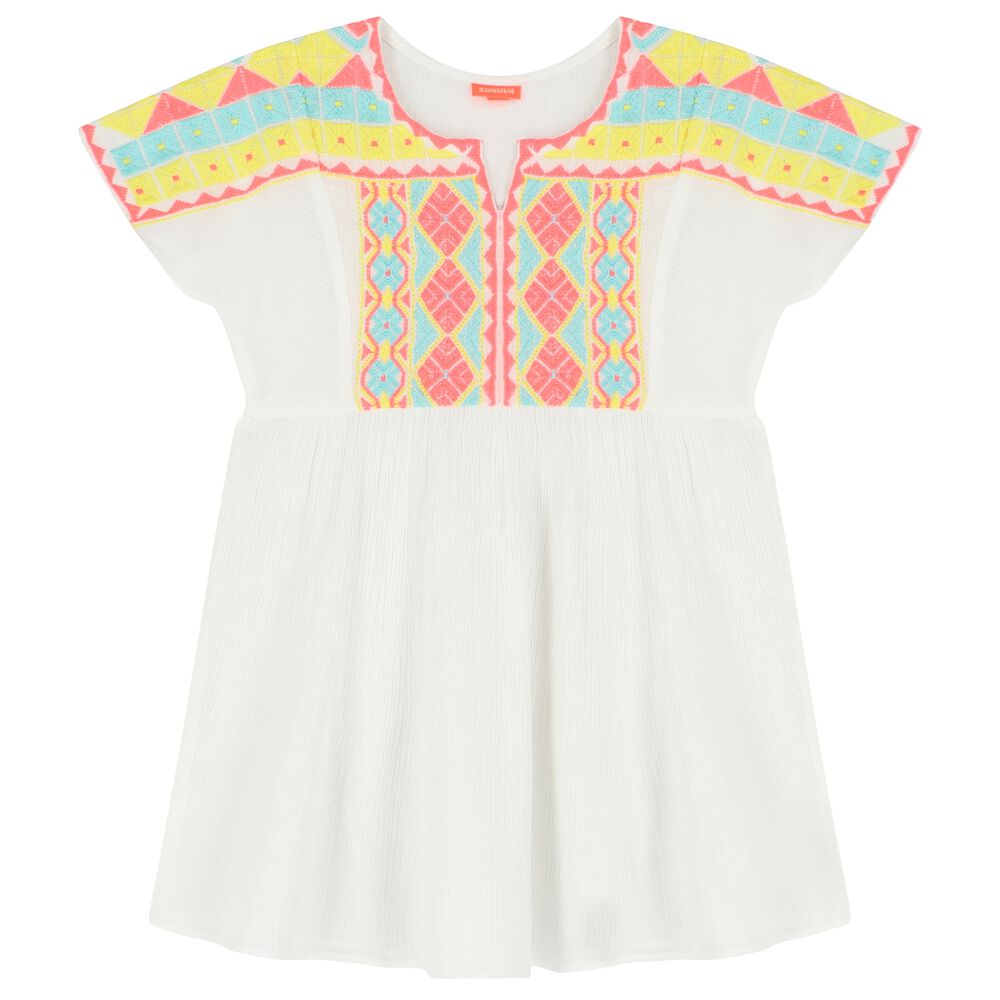 Sunuva Girls White Embroidered Beach Dress | Junior Couture