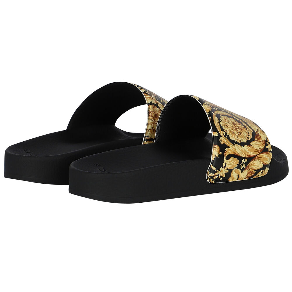 Versace Gold & Black Barocco Sliders | Junior Couture
