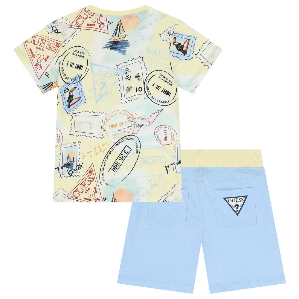 Guess Boys Yellow & Blue Logo Short Set | Junior Couture KSA