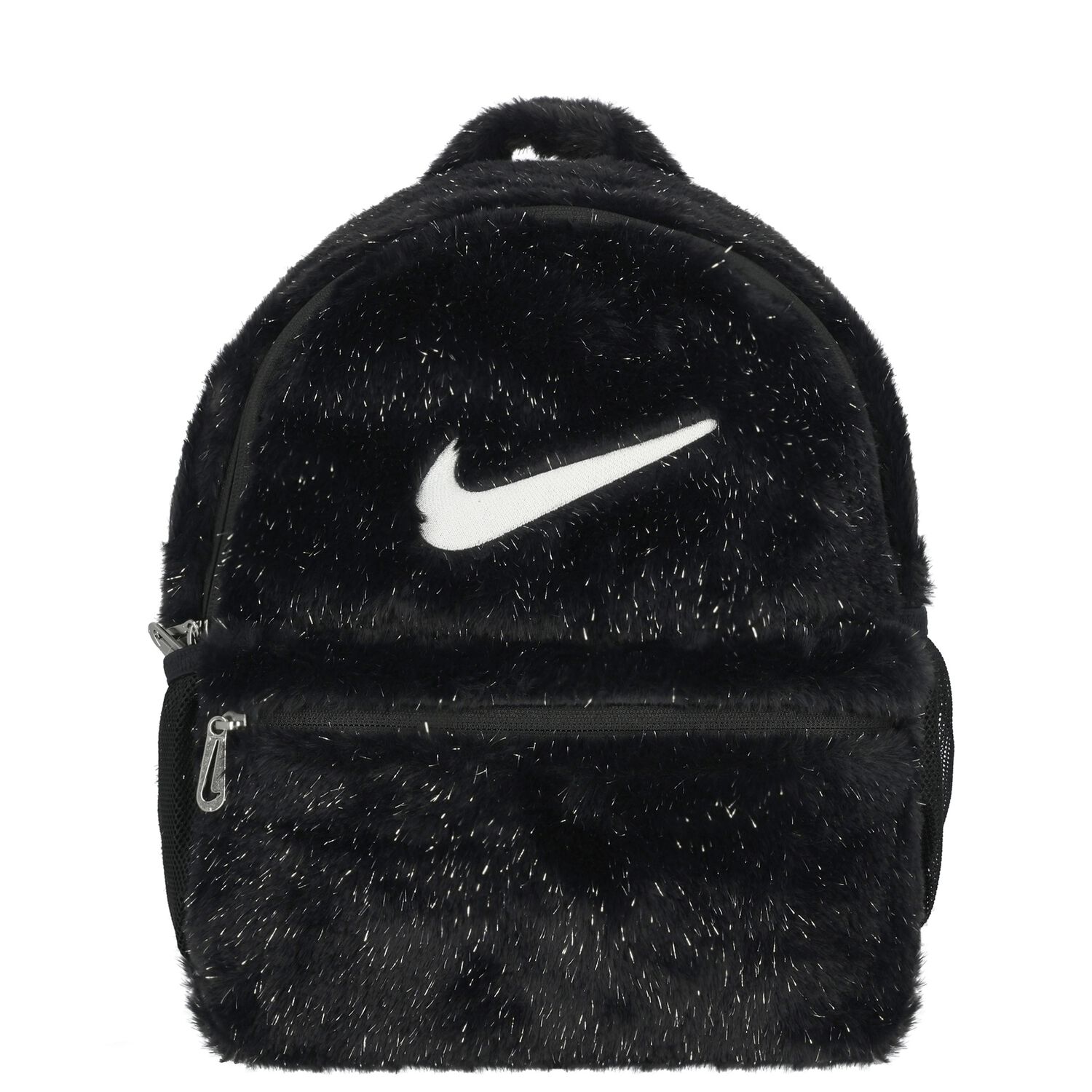 Nike Kids Girls Black Logo Faux Fur Backpack | Junior Couture