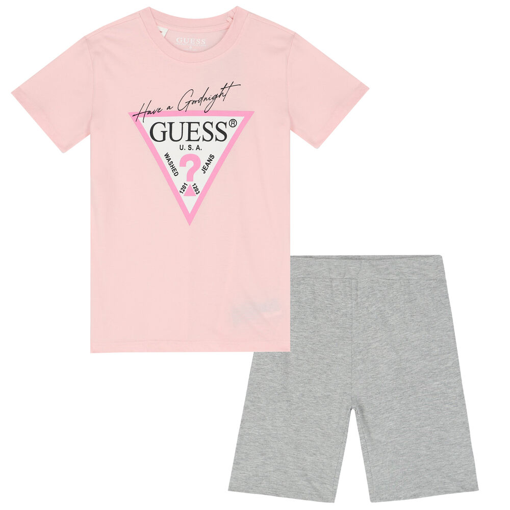 Guess Girls Pink & Grey Logo Pyjamas | Junior Couture