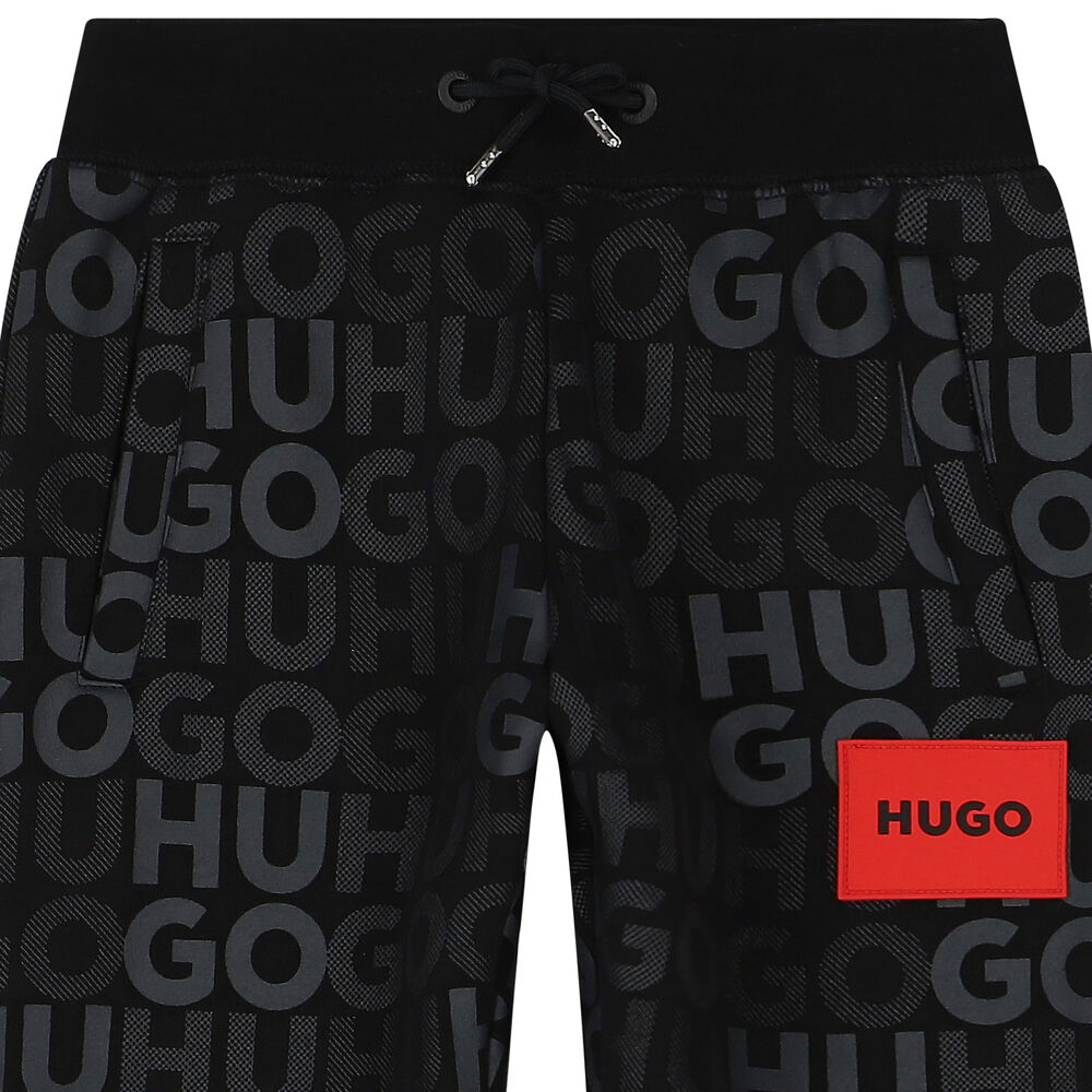 HUGO Boys Black Logo Joggers | Junior Couture