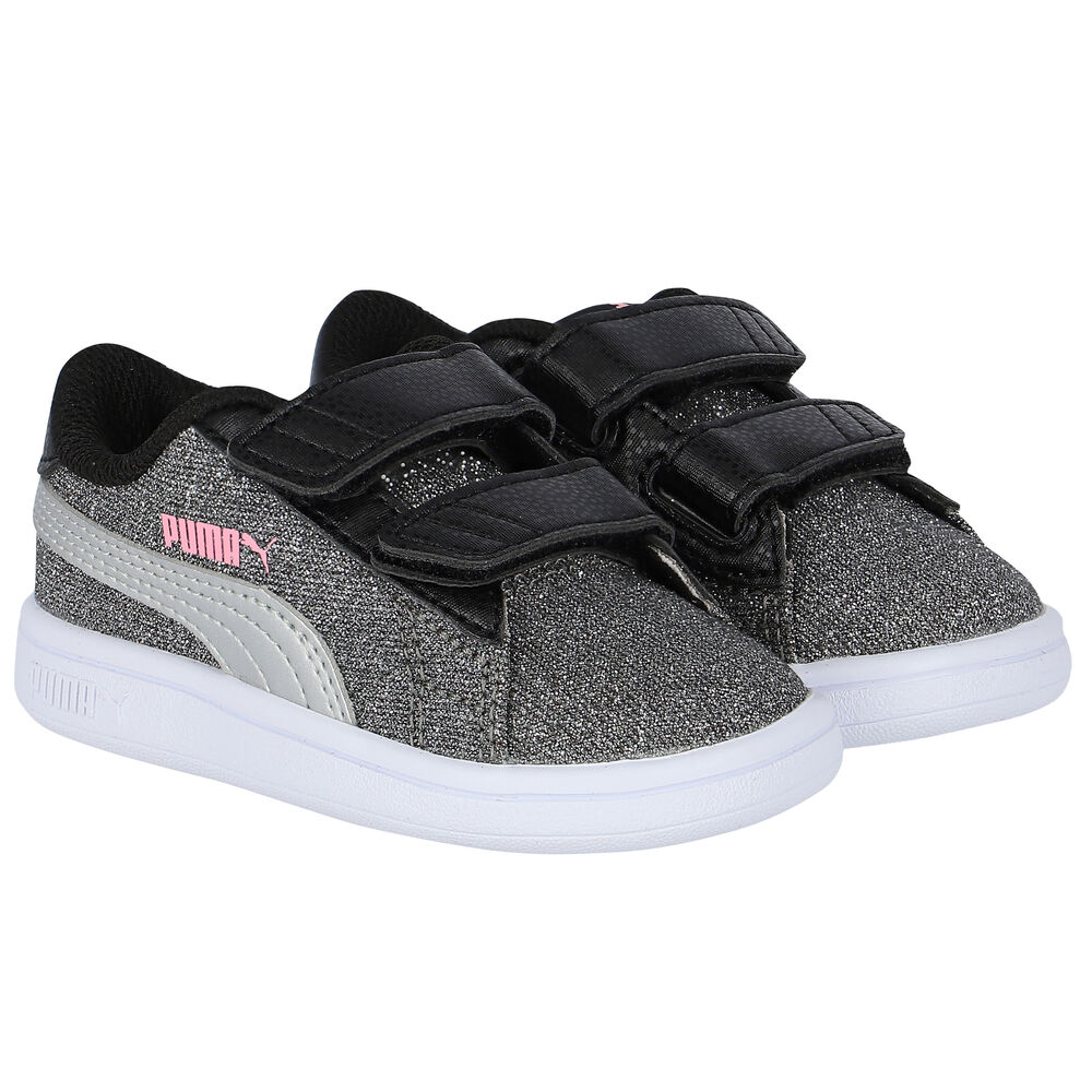 Puma Girls Silver Logo Smash Trainers | Junior Couture