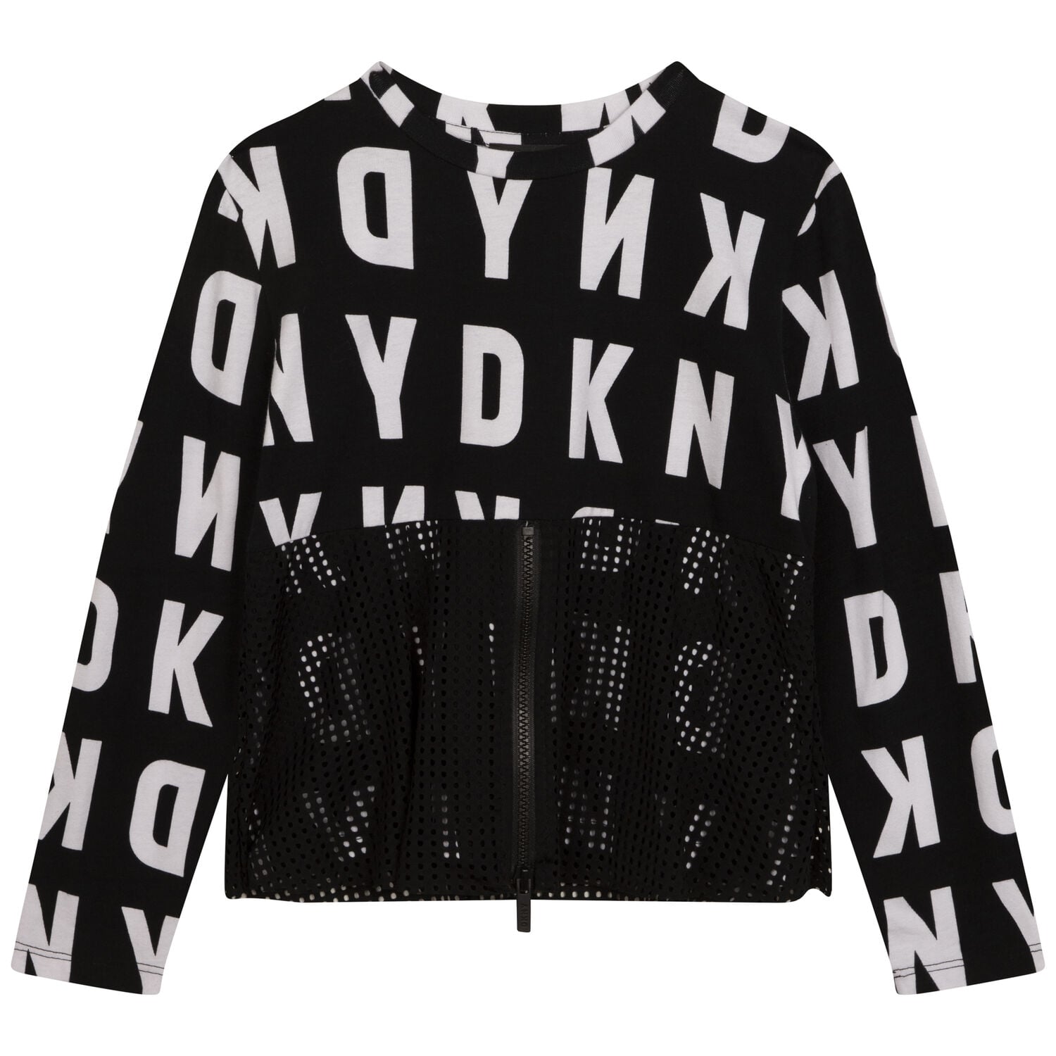 DKNY Girls Black & White Logo Long Sleeve Top | Junior Couture Australia