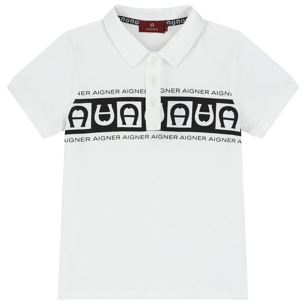 Aigner Boys White Logo Polo Shirt | Junior Couture