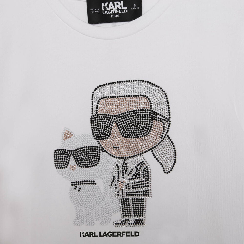 KARL LAGERFELD Girls White Ikonik Karl T-Shirt | Junior Couture