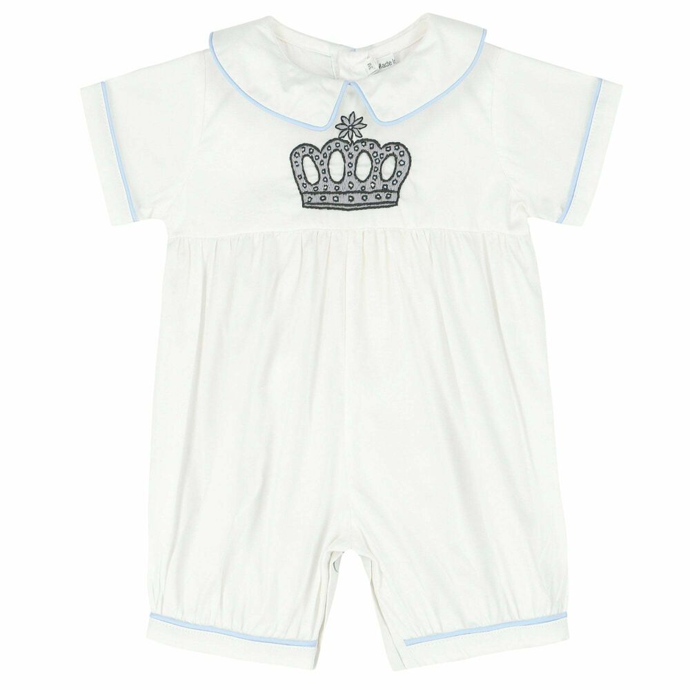 Rachel Riley Baby Boys White Embroidered Romper | Junior Couture