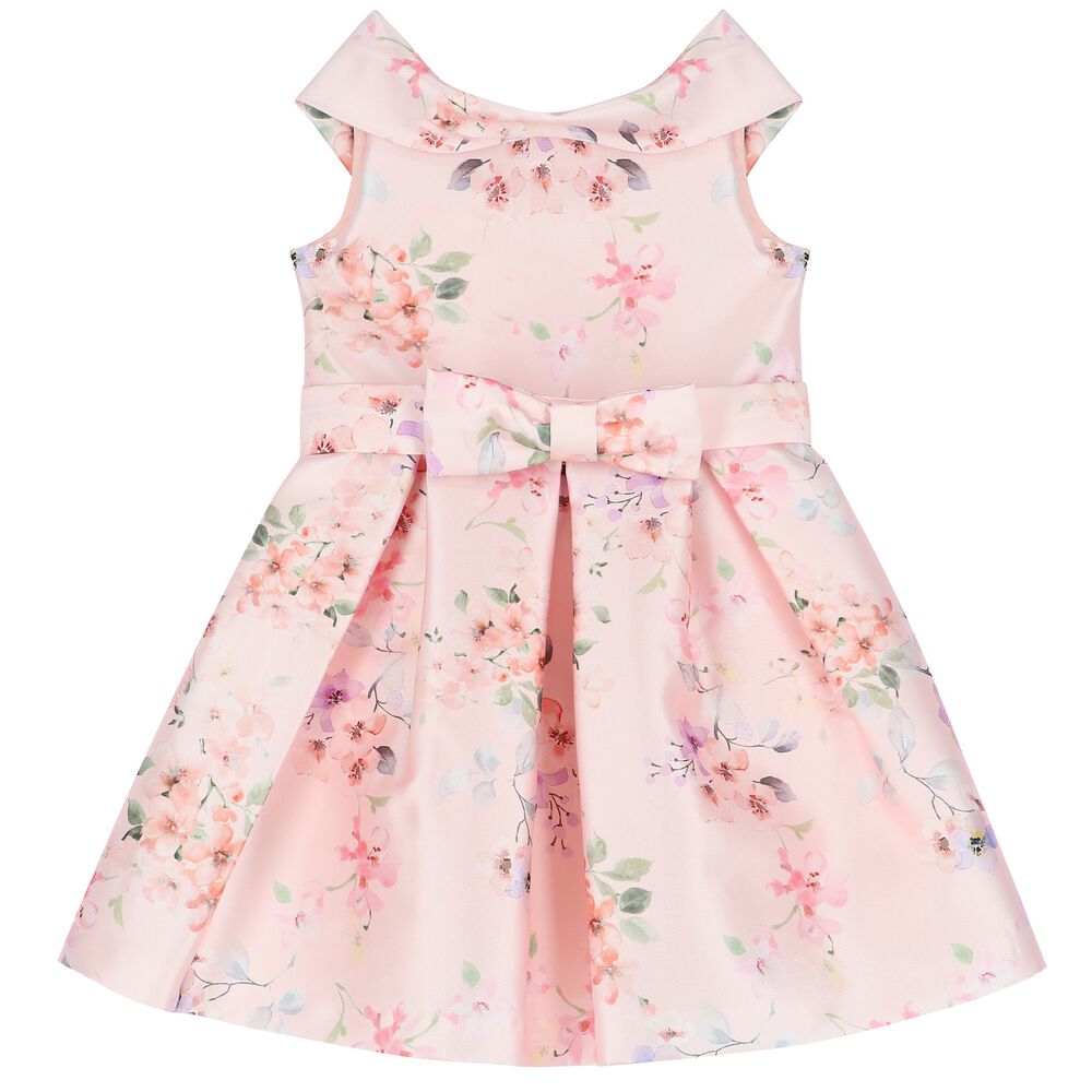 Abel & Lula Girls Pink Floral Satin Dress | Junior Couture