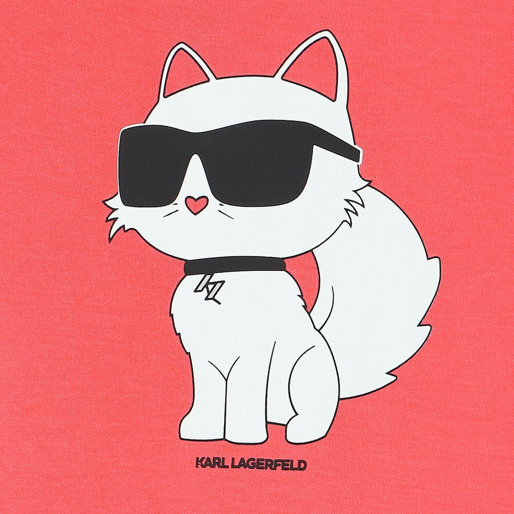 KARL LAGERFELD Girls Coral Choupette Logo Dress | Junior Couture