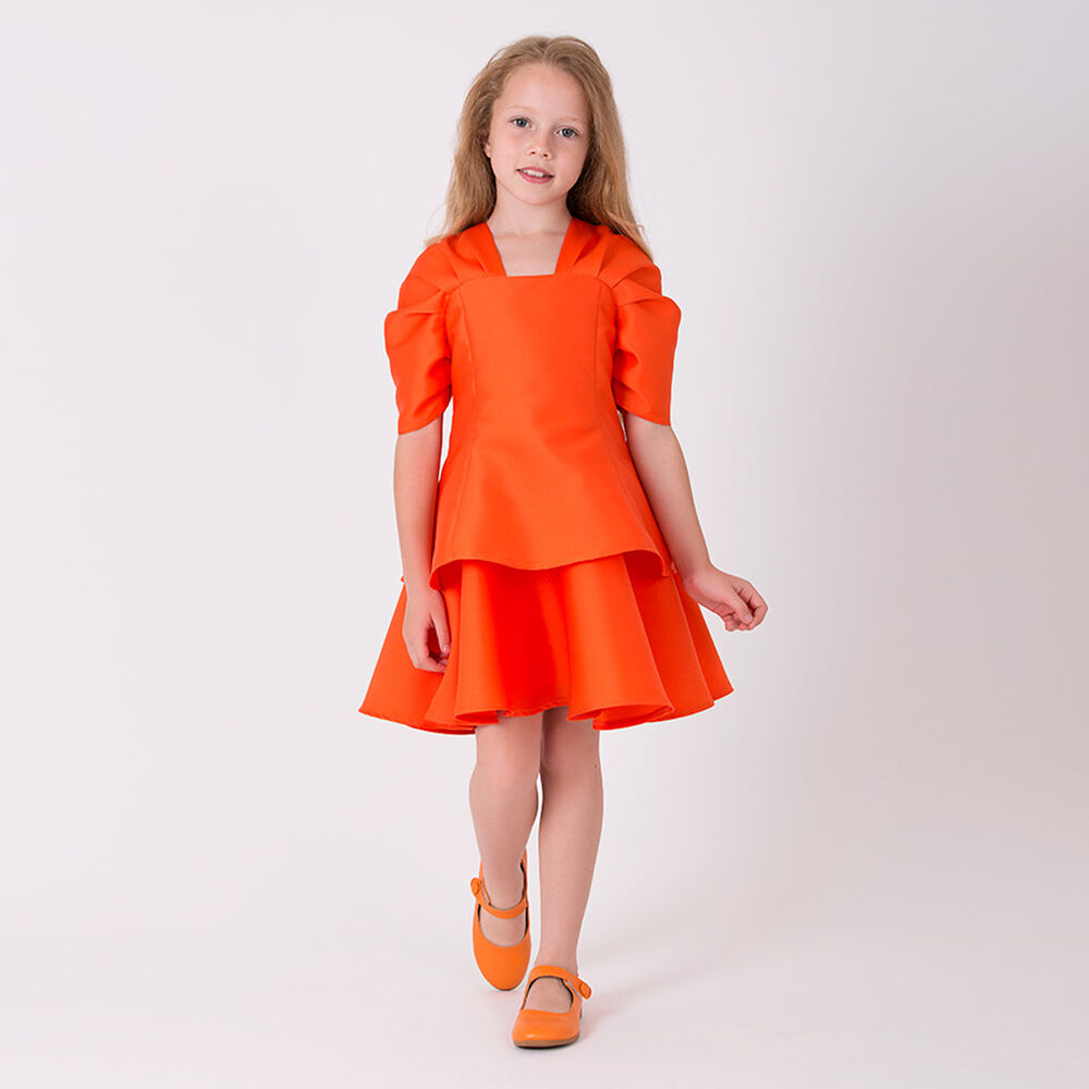Mama Luma Girls Orange Flared Dress | Junior Couture USA
