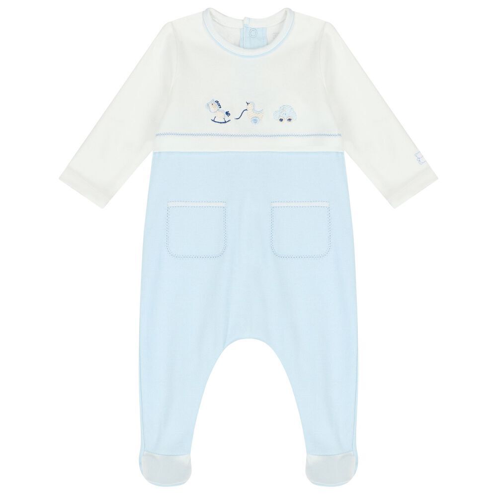 Emile et Rose Baby Boys White & Blue Embroidered Babygrow Set | Junior ...