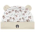 Aigner White & Beige Teddy Bear Logo Hat | Junior Couture