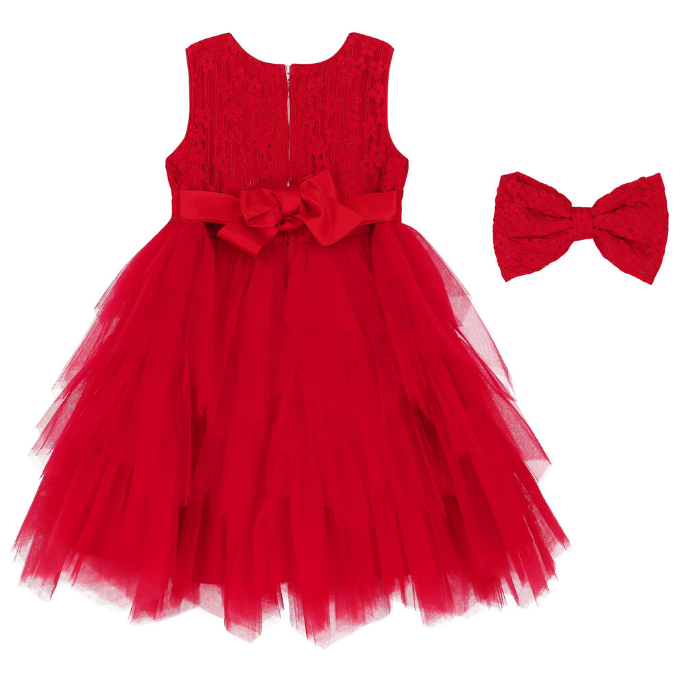 Beau Kid Girls Red Bow Tulle Dress | Junior Couture