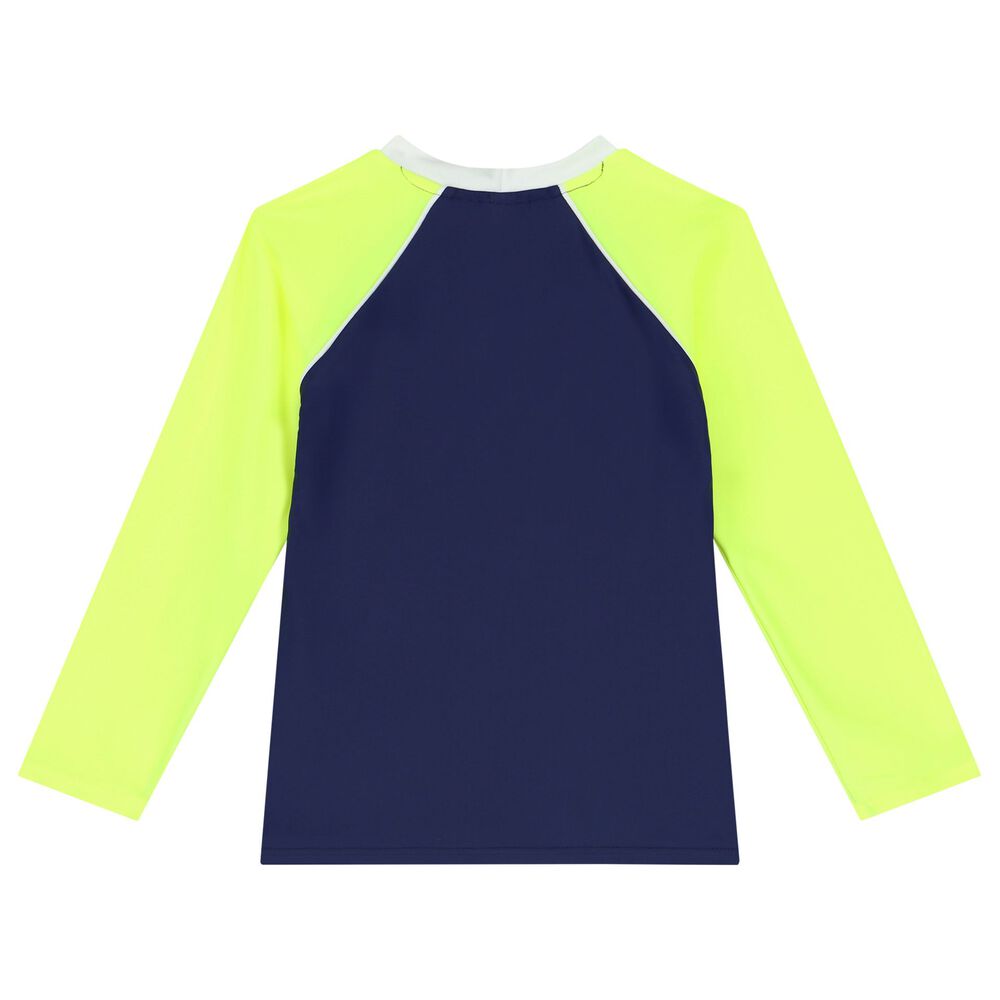 Sunuva Boys Navy Blue & Neon Yellow Long Sleeve Rash Vest | Junior Couture