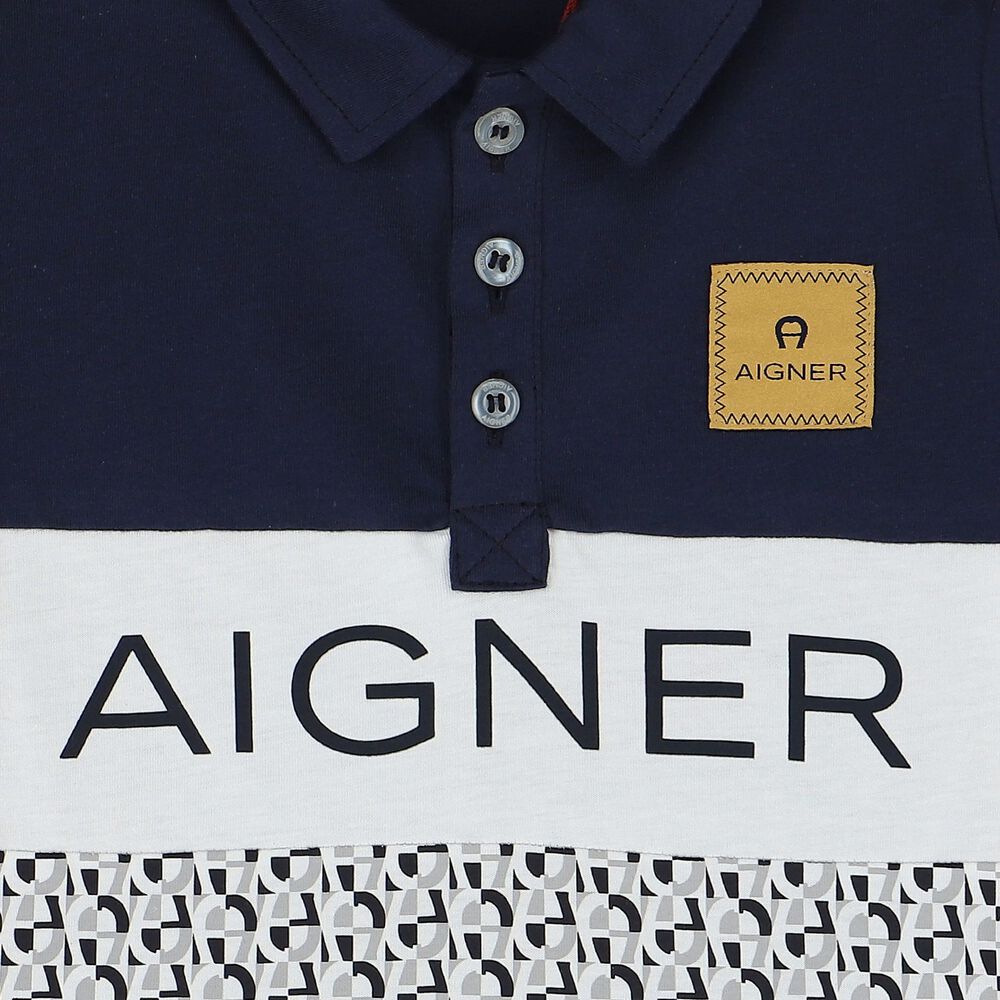Aigner Younger Boys Navy Blue Logo Polo Shirt | Junior Couture