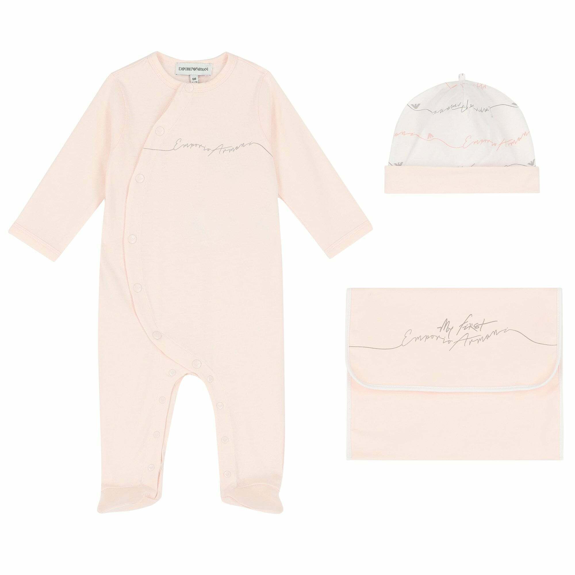 Emporio Armani Baby Girls Pink Babygrow Hat Gift Set Junior Couture