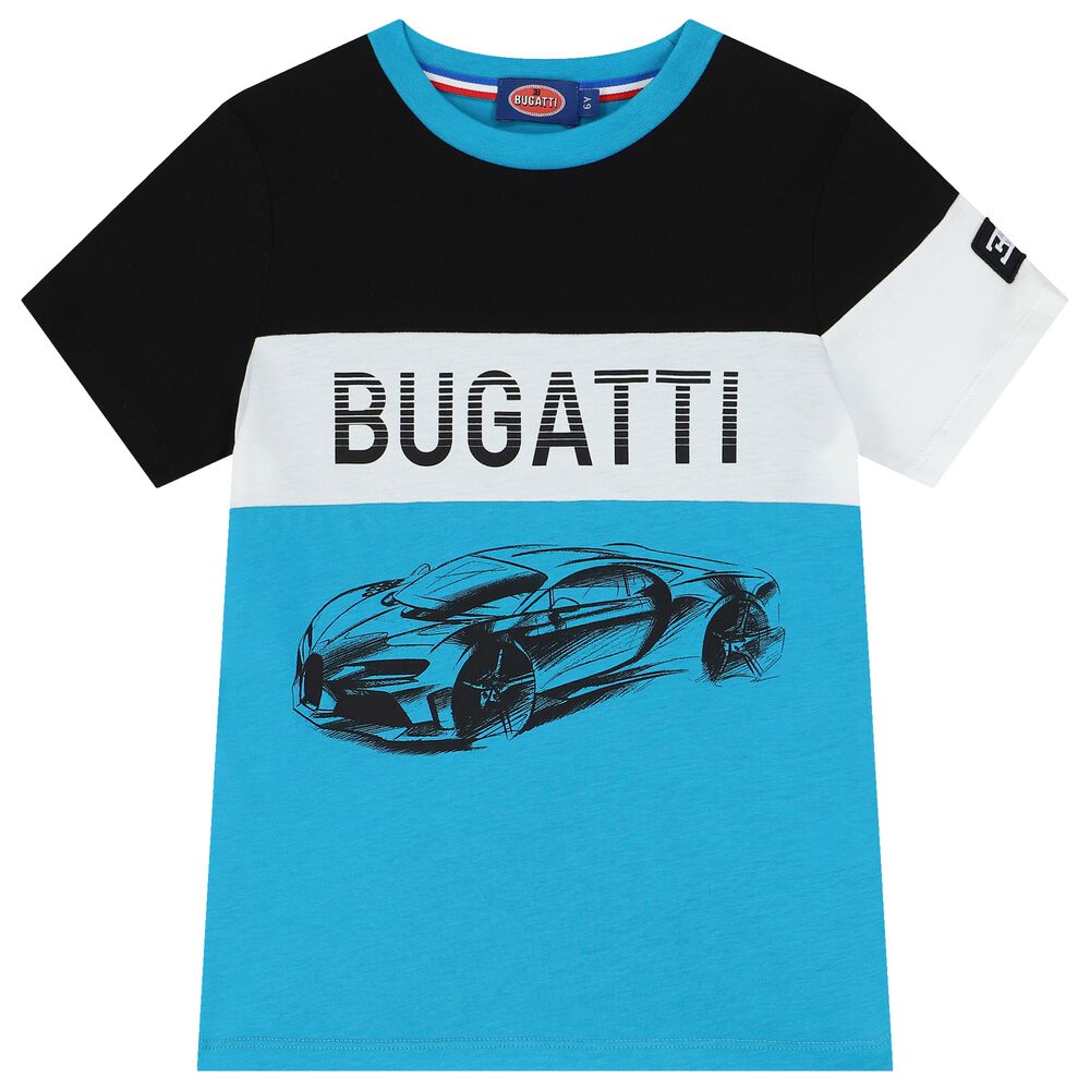 Bugatti Junior Boys Blue, White & Black Logo T-Shirt | Junior Couture