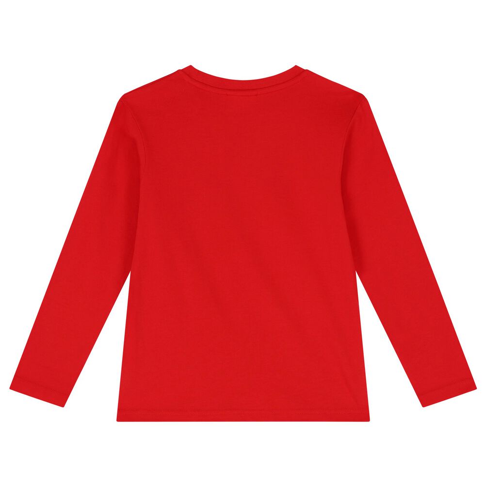HUGO Boys Red Logo Long Sleeve Top | Junior Couture