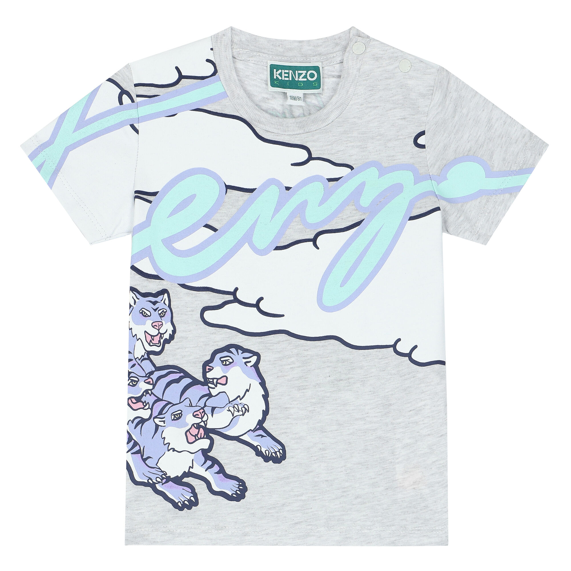 KENZO KIDS Younger Boys Grey Logo T Shirt Junior Couture