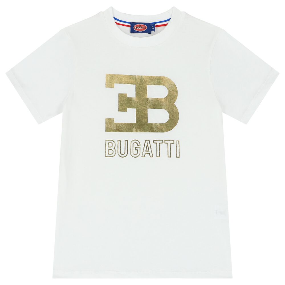 Bugatti Junior Boys White & Gold Logo T-Shirt | Junior Couture