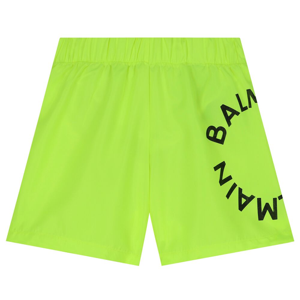 Balmain Boys Neon Green Logo Swim Shorts | Junior Couture USA
