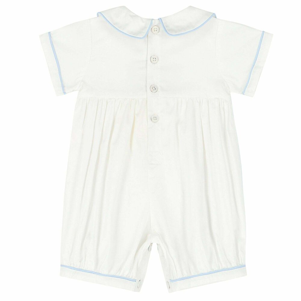 Rachel Riley Baby Boys White Embroidered Romper | Junior Couture