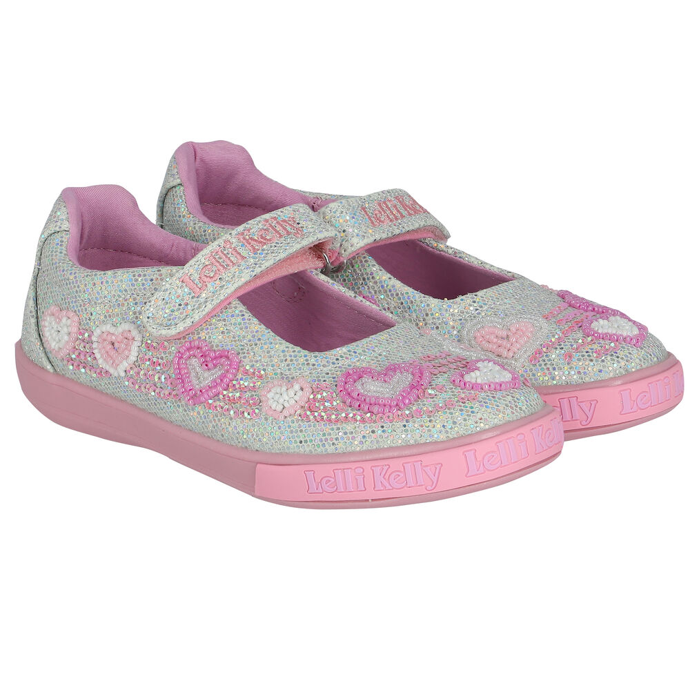 Lelli Kelly Girls Silver Iridescent Logo Sequin Shoes | Junior Couture USA