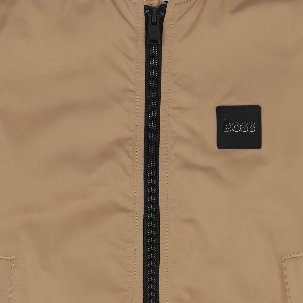 BOSS Boys Beige Logo Bomber Jacket | Junior Couture