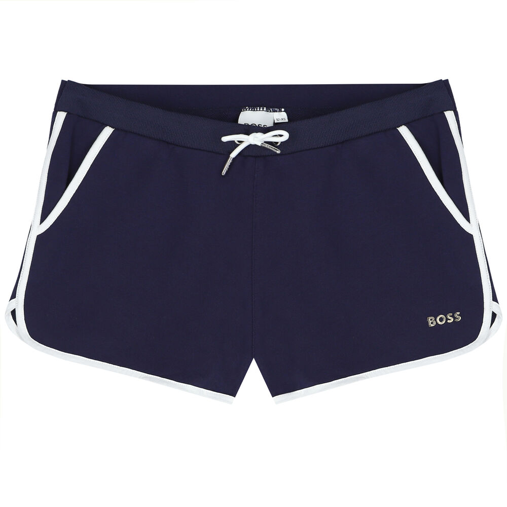 BOSS Girls Navy Blue Logo Shorts | Junior Couture