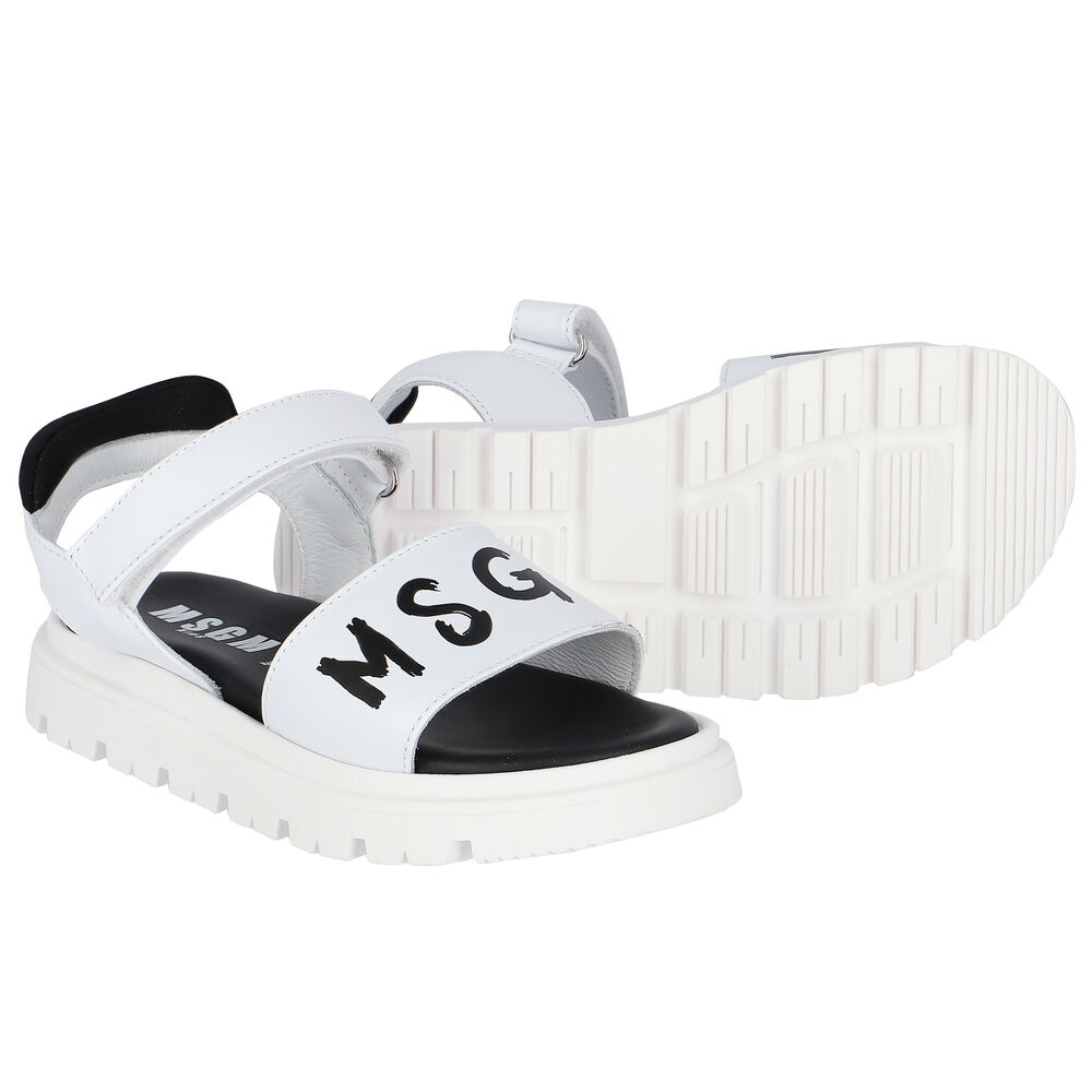 MSGM White & Black Logo Sandals | Junior Couture