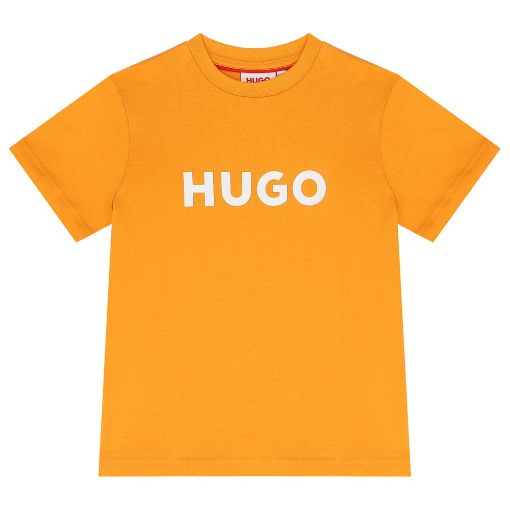 HUGO Boys Orange Logo T-Shirt | Junior Couture