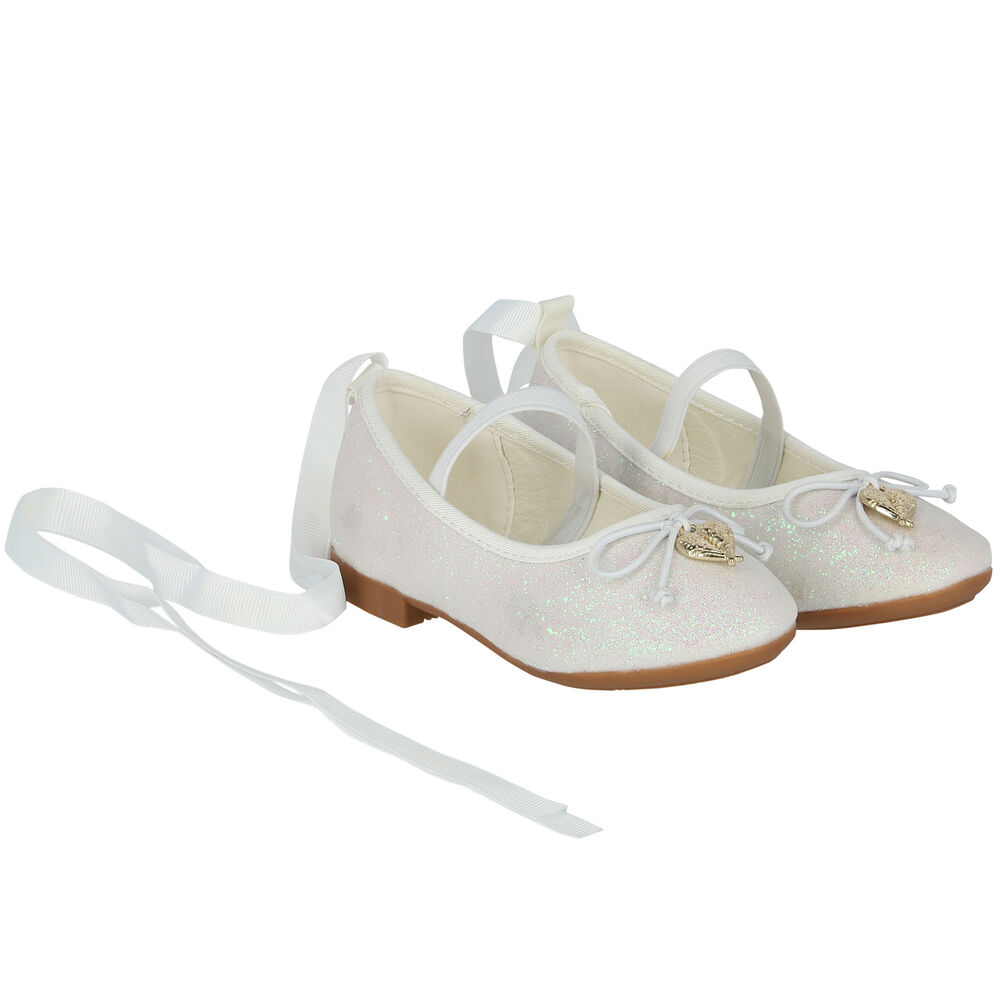 Angel's Face Girls White Glitter Shoes | Junior Couture