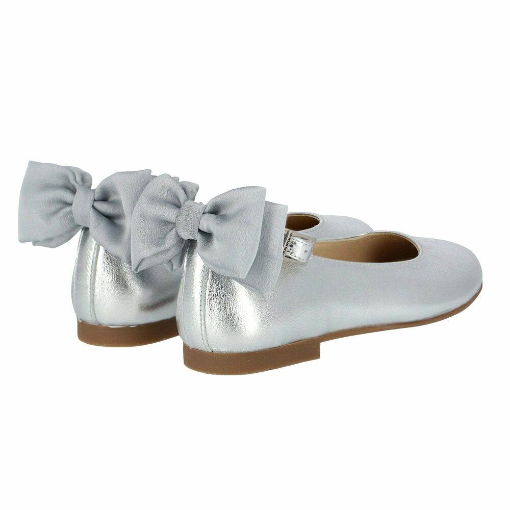 Andanines Girls Silver Ballerina Bow Shoes | Junior Couture USA