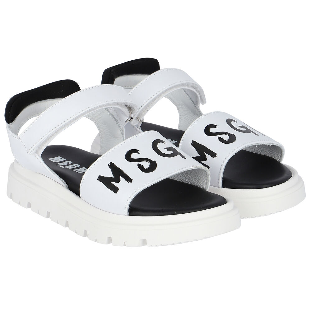 MSGM White & Black Logo Sandals | Junior Couture