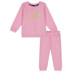 Puma Younger Girls Pink Logo Tracksuit | Junior Couture