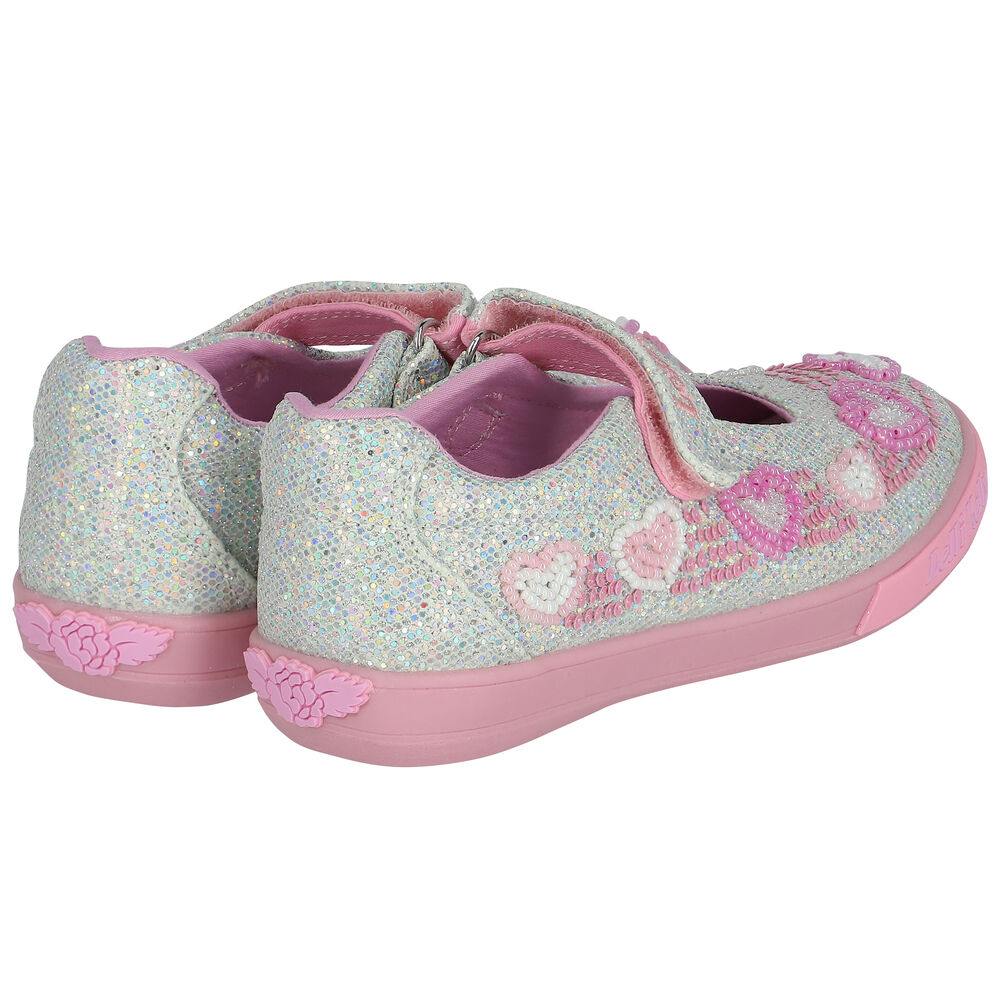 Lelli Kelly Girls Silver Iridescent Logo Sequin Shoes | Junior Couture USA