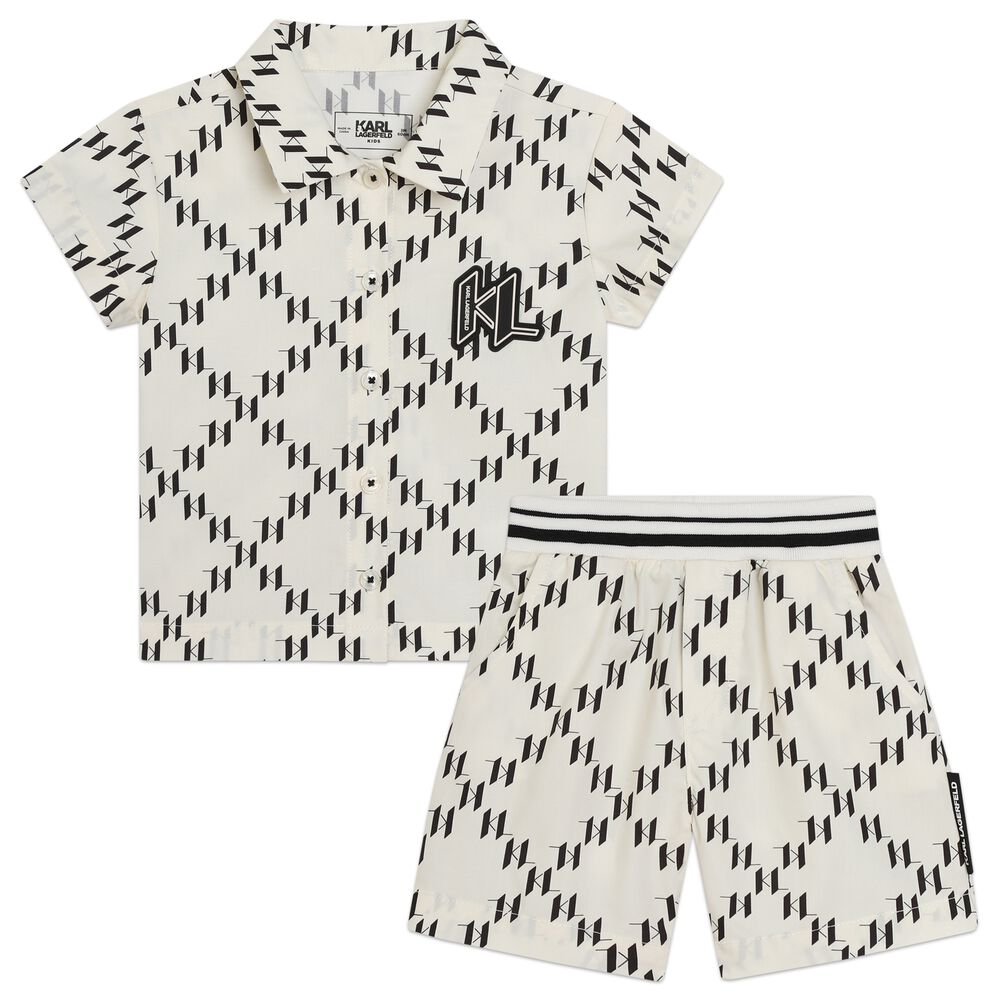 KARL LAGERFELD Younger Boys Ivory & Black Monogram Logo Shorts Set ...