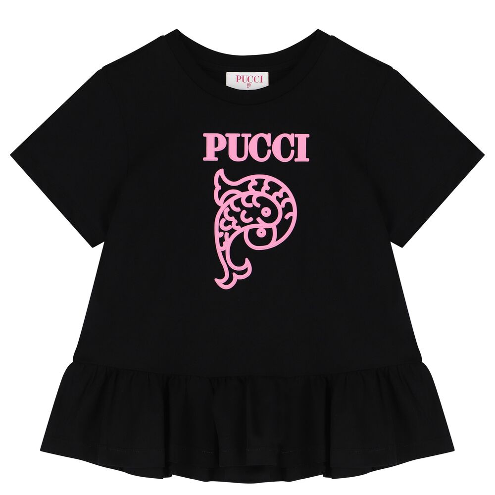Emilio Pucci Girls Black Logo T-Shirt | Junior Couture