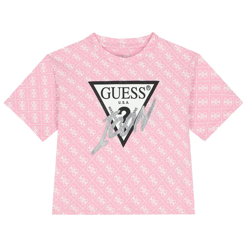 تيشيرت بنات بالشعار باللون الوردى | جونيور كوتور | عمان Guess