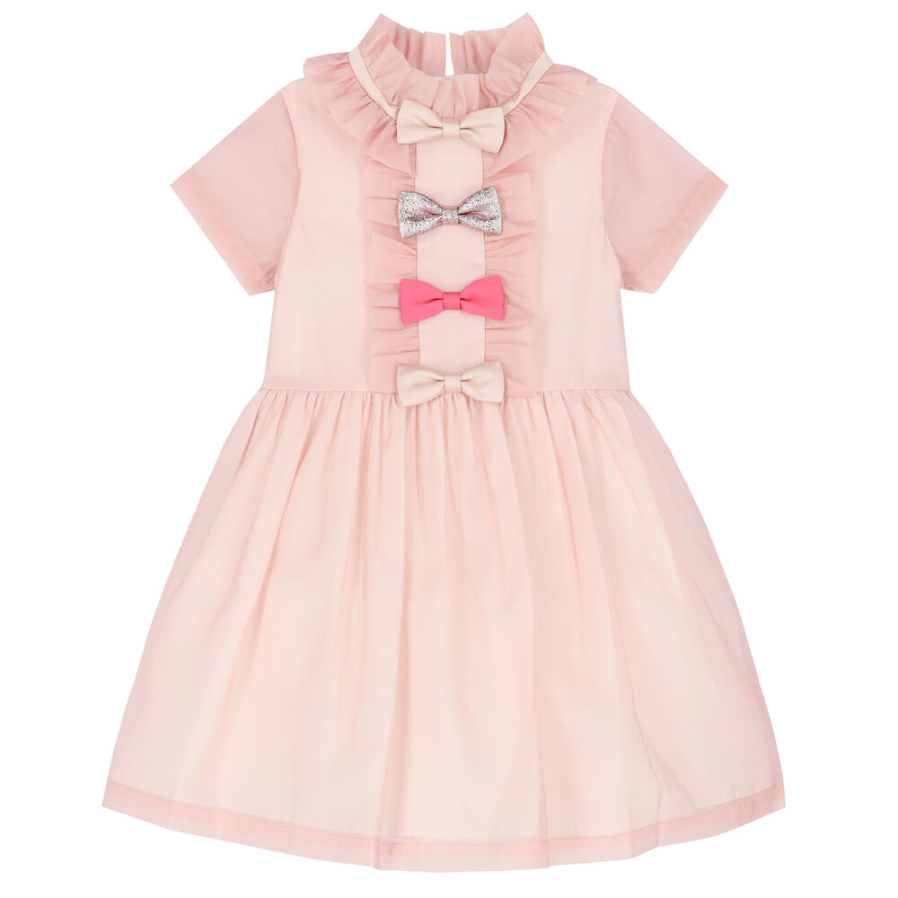 Hucklebones Girls Pink Bow Dress | Junior Couture