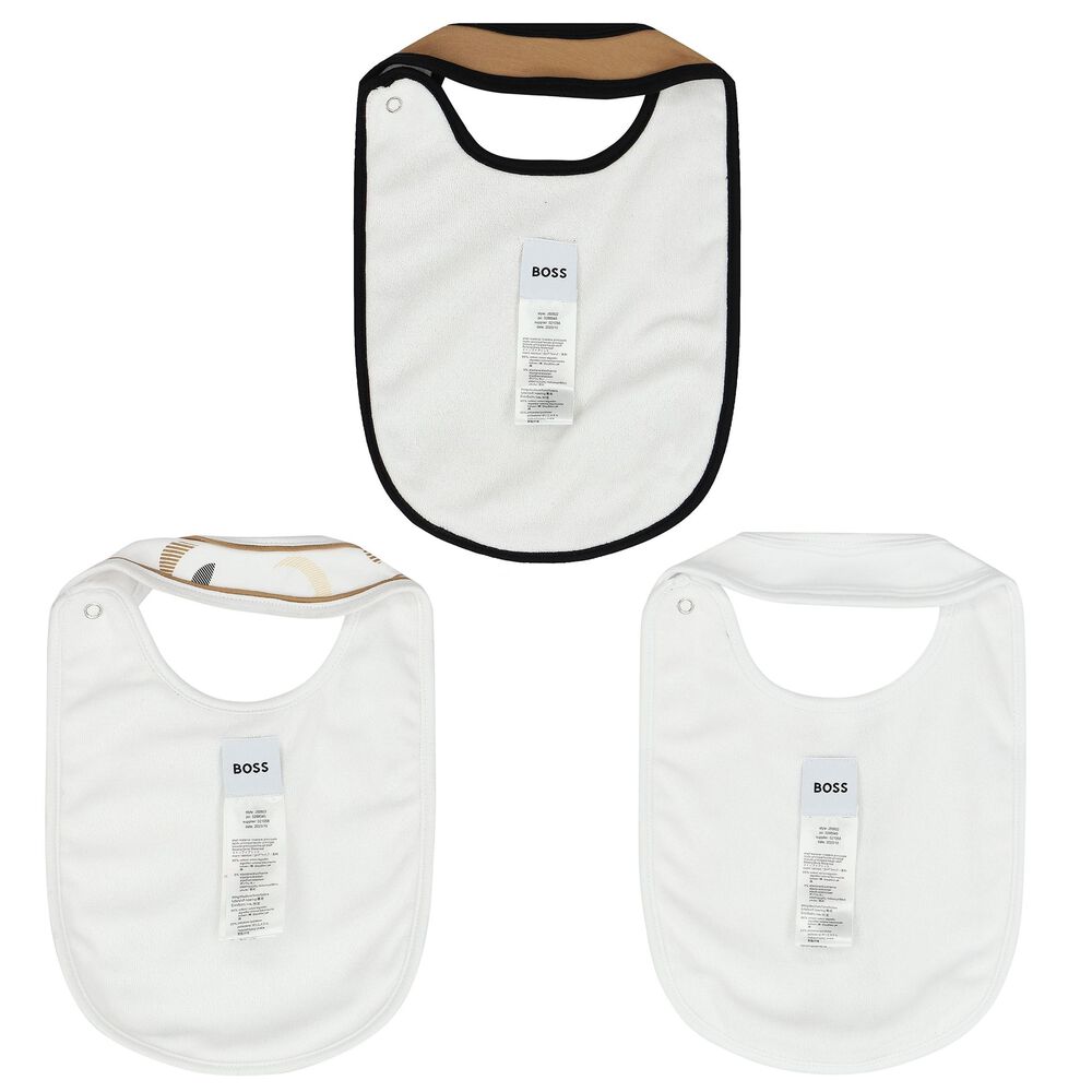 BOSS White & Beige Logo Bibs ( 3-Pack ) | Junior Couture